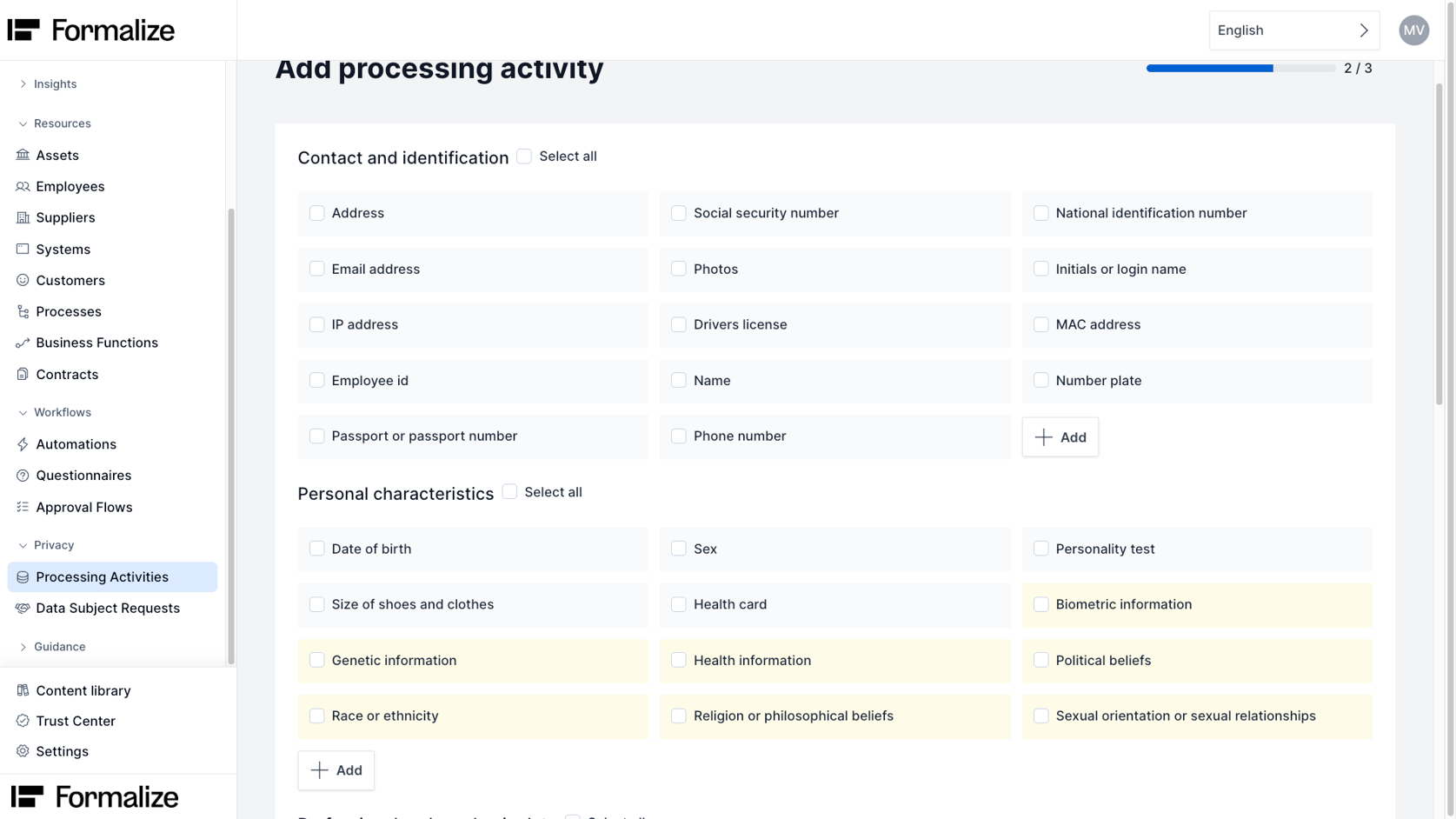 Processing Activities